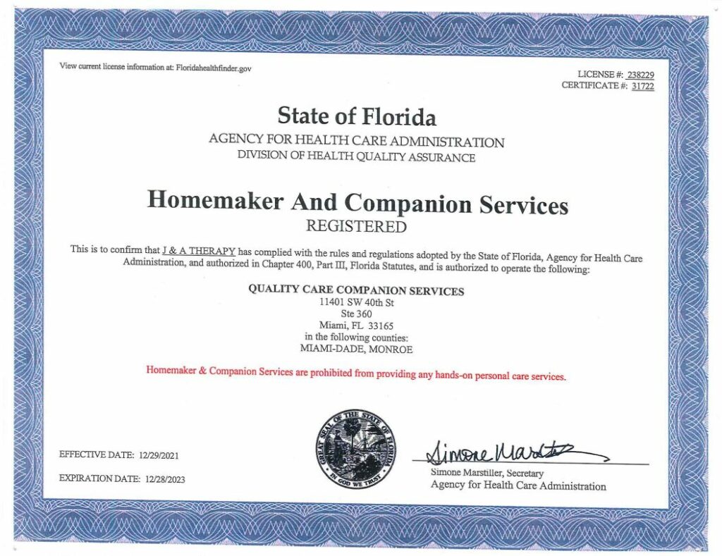 Homemaker & Companion Services – J & A Therapy, Inc